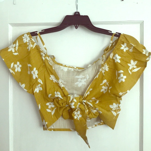 Lulus | Tops | Mustard Yellow Floral Print Tiefront Crop Top | Poshmark